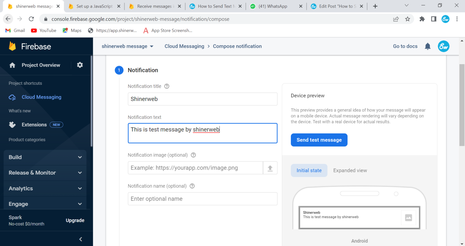 How to Send Text Messages by using Firebase - Shinerweb