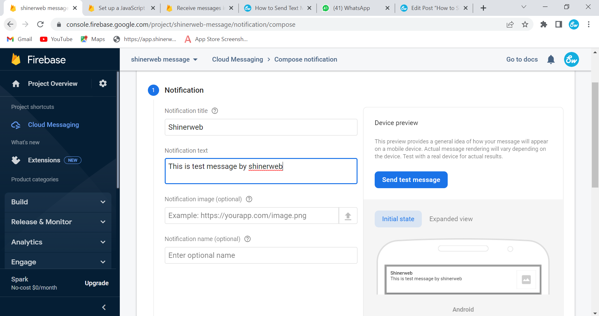 How to Send Text Messages by using Firebase - Shinerweb